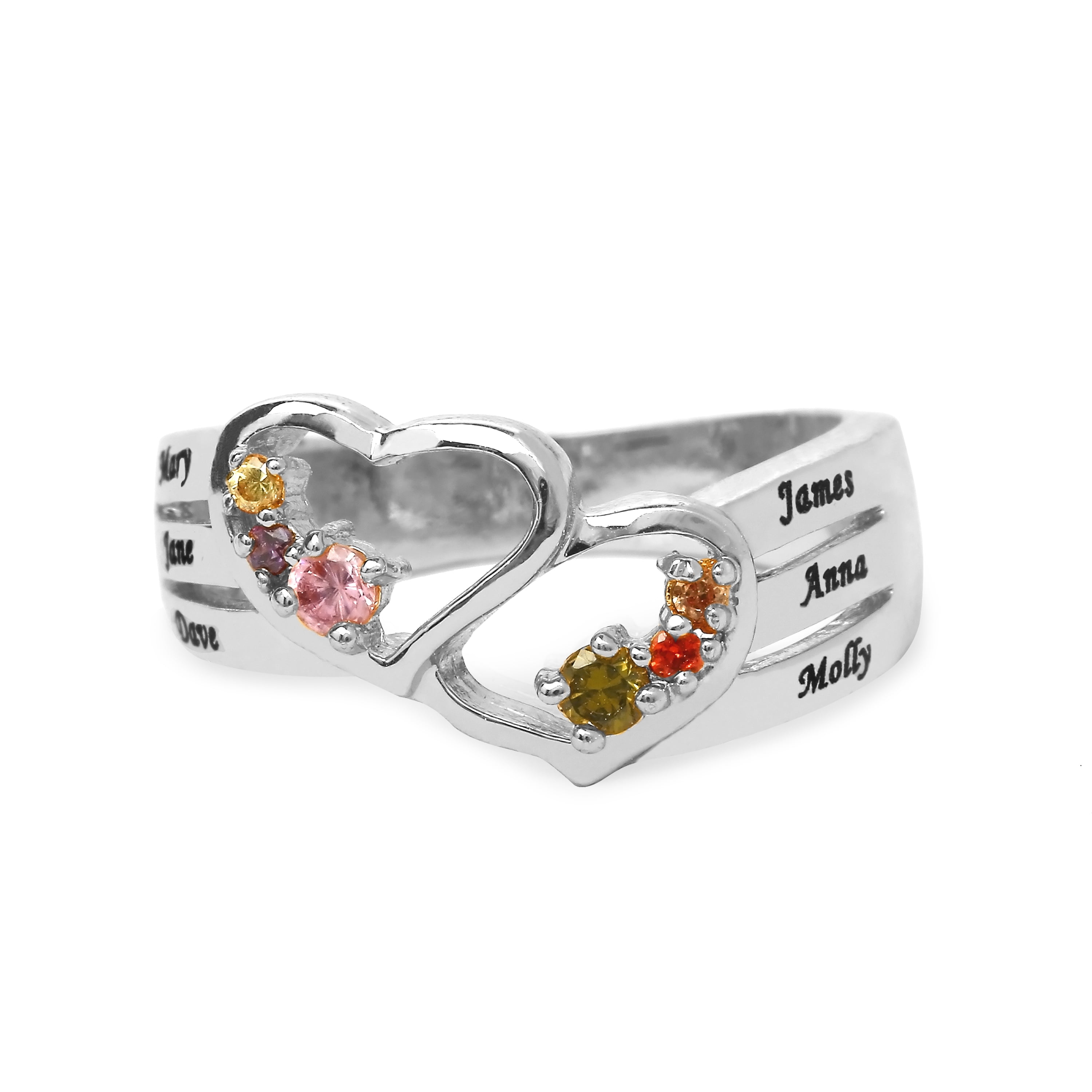 Personalized Open Double-Heart Family Ring with Up To Six Birthstones - Walmart.com