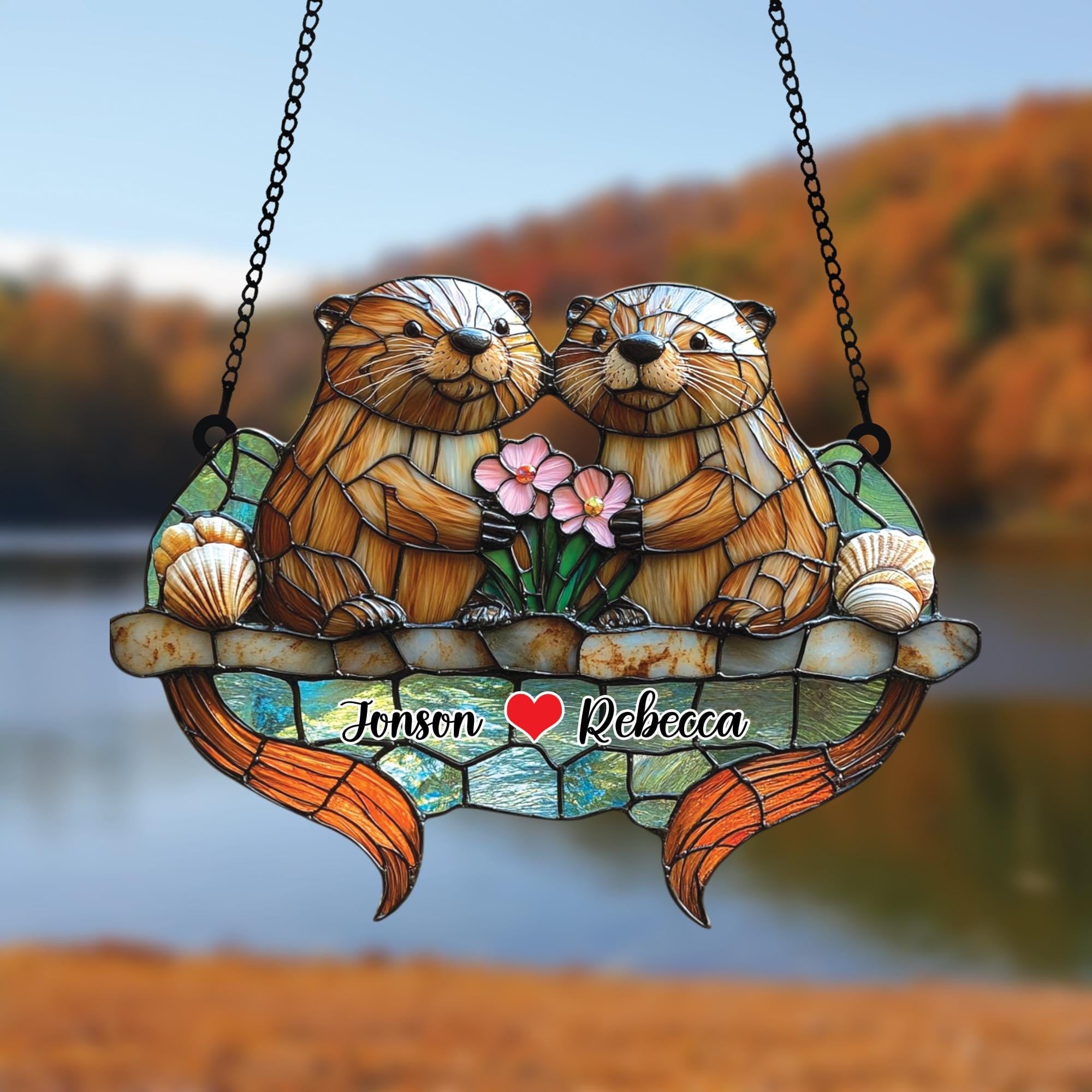 Personalized Otter Couple Suncatcher fullxfull Cute Sea Otter Love Gift ...
