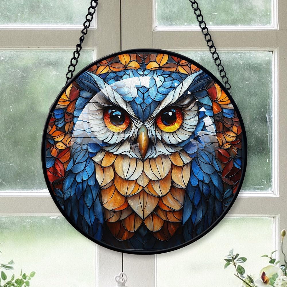 Personalized Owl Mandala Art Stained Glass Suncatcher Artistic Window ...