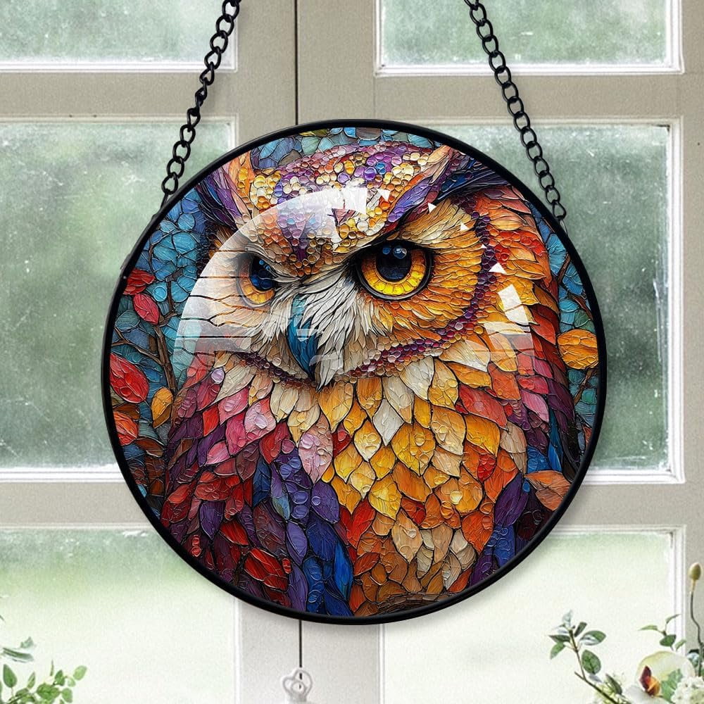 Personalized Owl Mandala Art Suncatcher Stained Glass, Owl Mandala Art ...