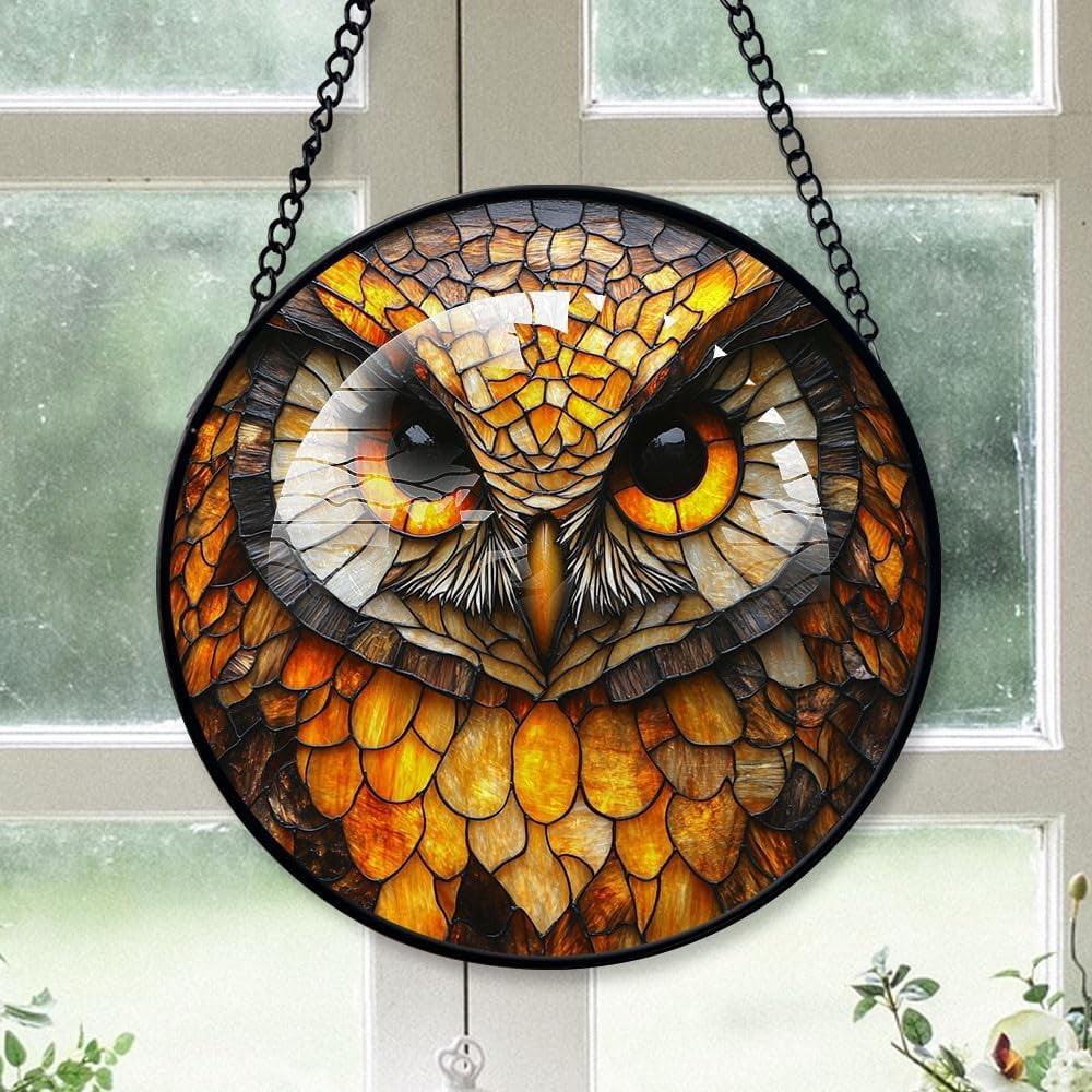 Personalized Owl Stained Glass Suncatcher Artistic Window Hanging, Owl ...