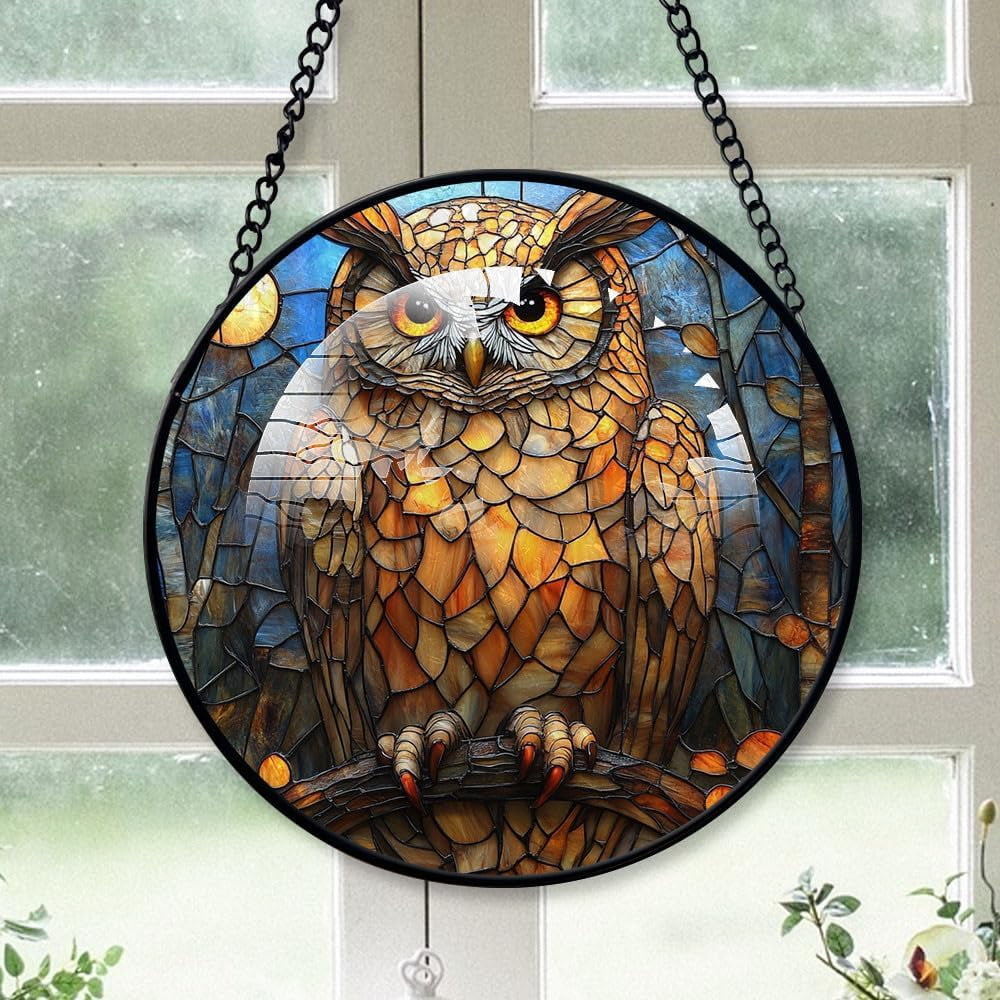 Personalized Owl Suncatcher Stained Glass, Owl Gifts for Women, Owl for ...