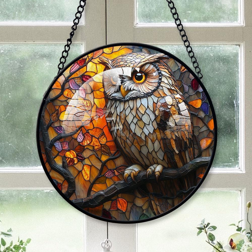 Personalized Owl Suncatcher Stained Glass, Owl Gifts for Women, Owl for ...