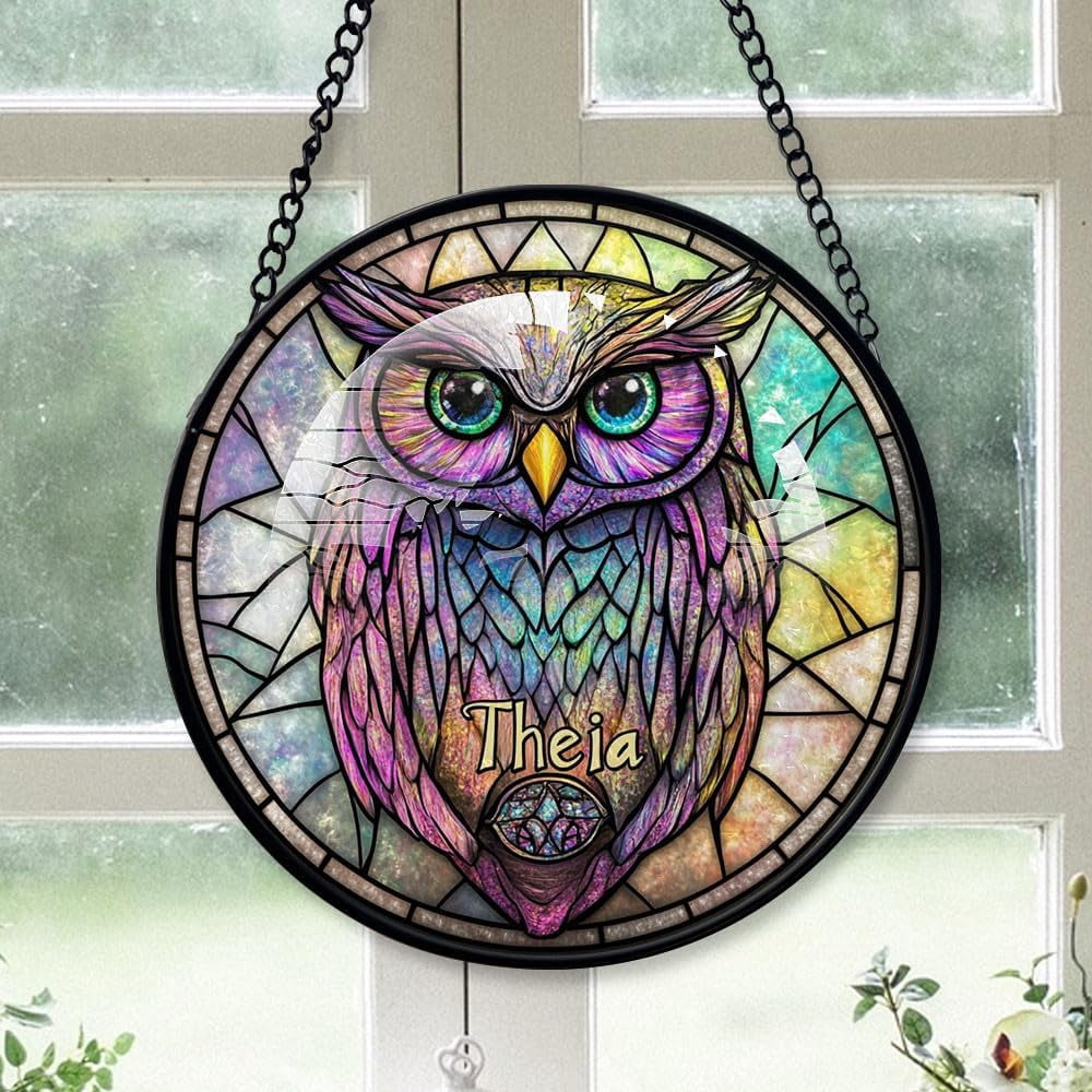 Personalized Owl Suncatcher Stained Glass, Owl Originally Designed ...