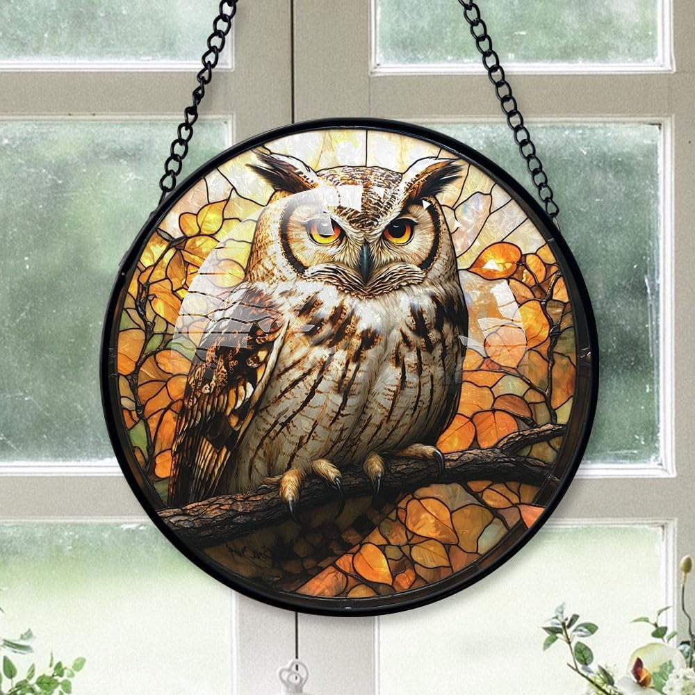 Personalized Owl Suncatcher Stained Glass, Owl Stained Glass Window ...