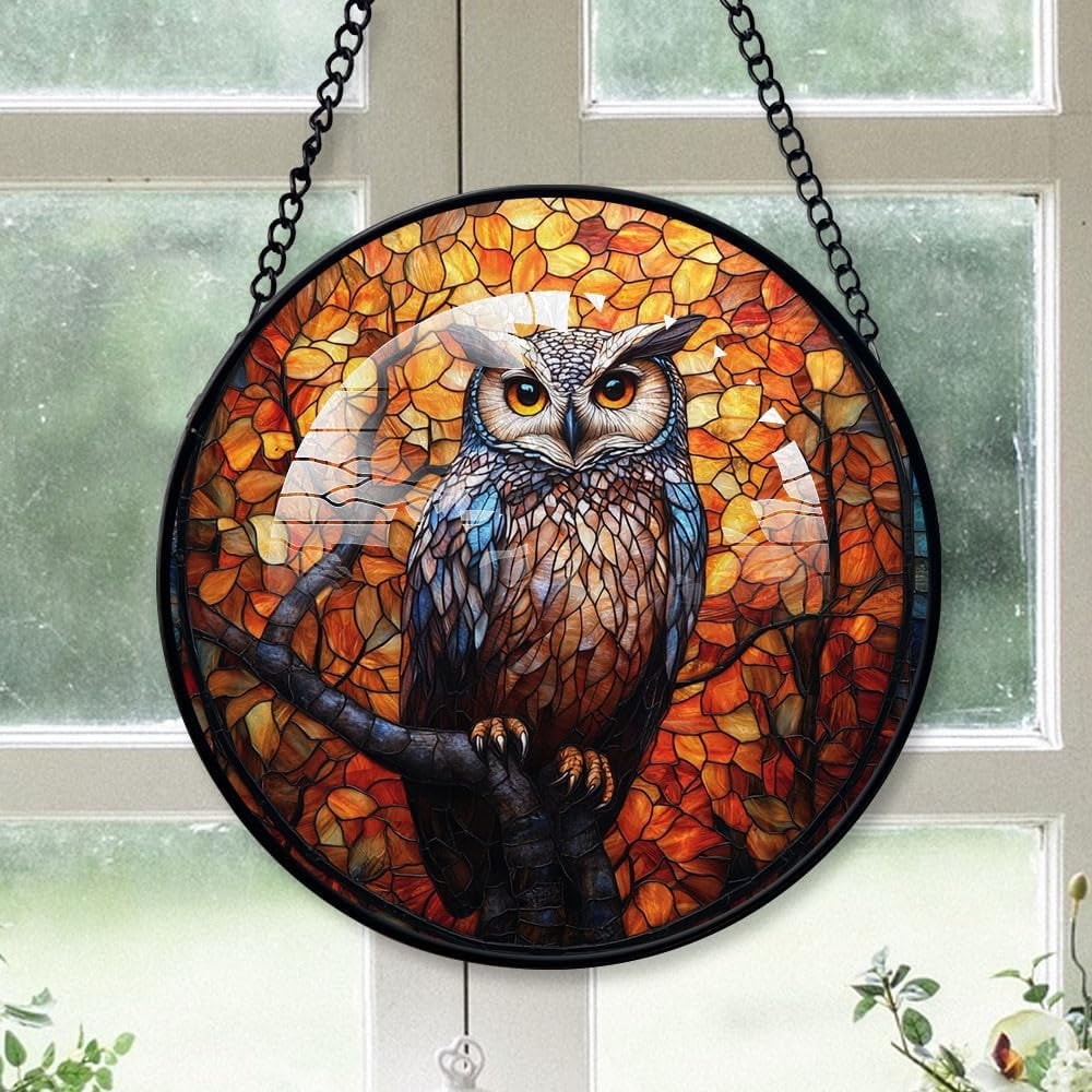 Personalized Owl Suncatcher Stained Glass, Owl Stained Glass Window ...
