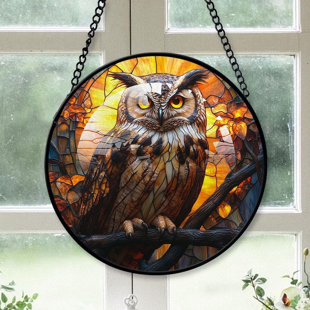 Personalized Owl Suncatcher Stained Glass, Owl Stained Glass Window ...