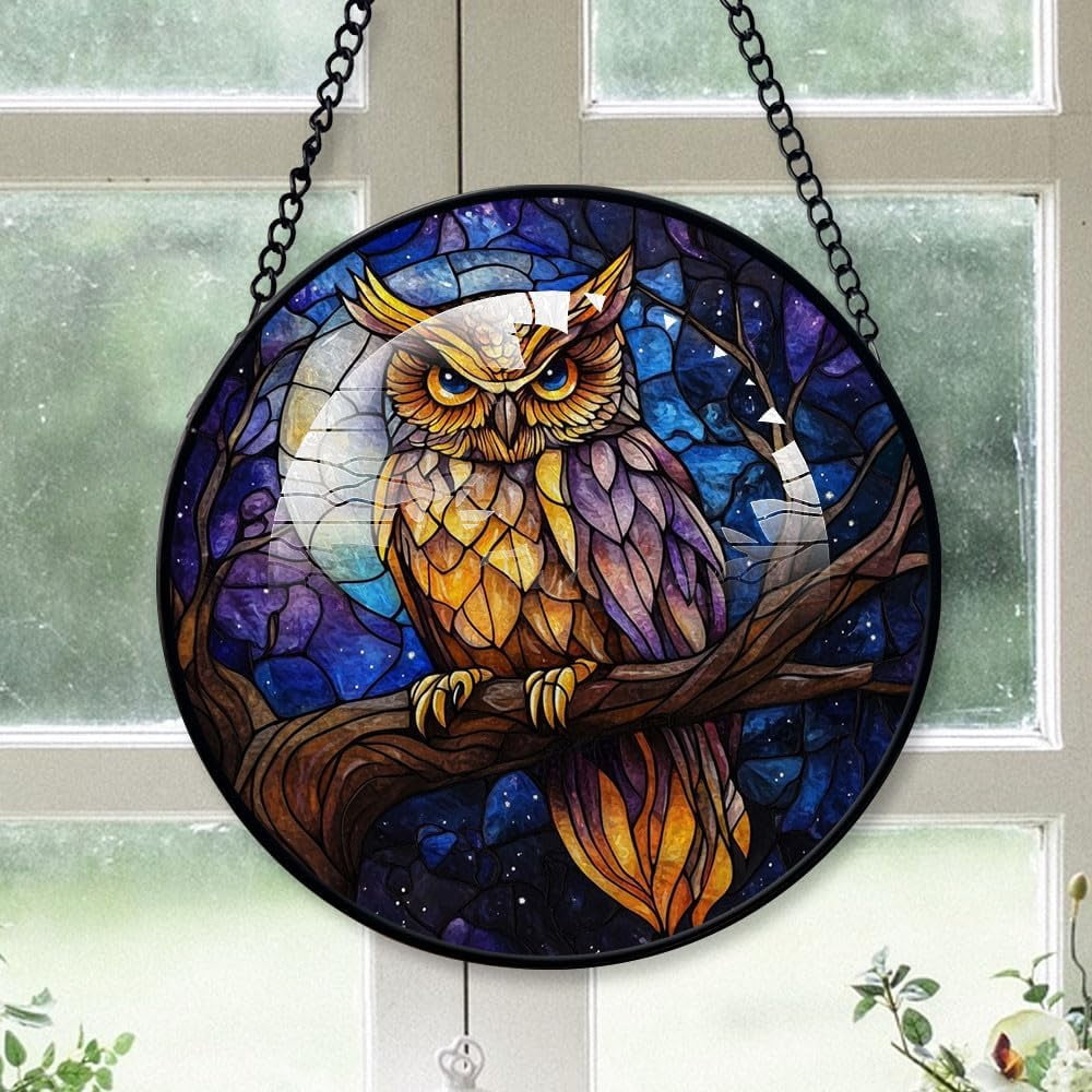 Personalized Owl Suncatcher Stained Glass, Owl Stained Glass Window ...