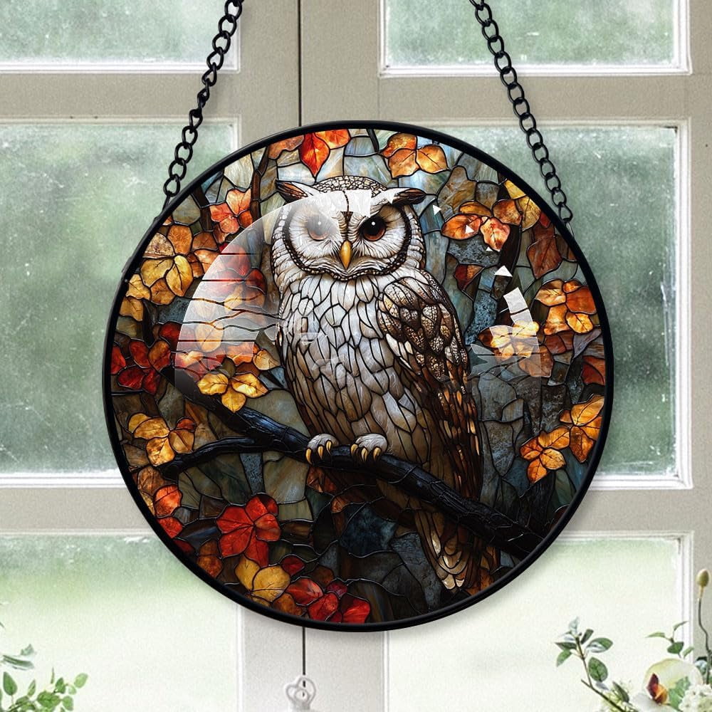Personalized Owl Suncatcher Stained Glass, Owl Stained Glass Window ...