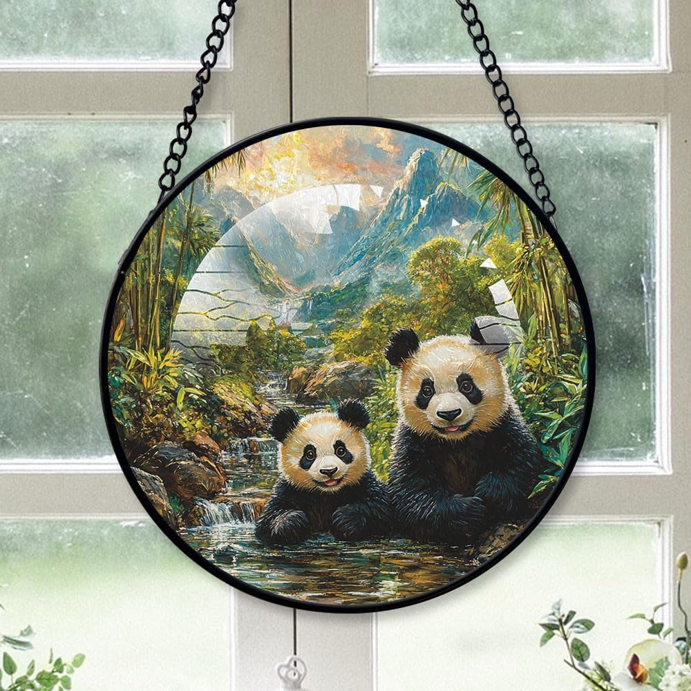 Personalized Panda Suncatcher Stained Glass, Panda Stained Glass Window ...