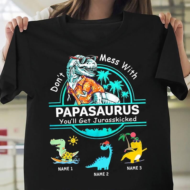 Personalized Papasaurus, Dadasaurus Shirt, Funny Summer Daddy Shirt ...