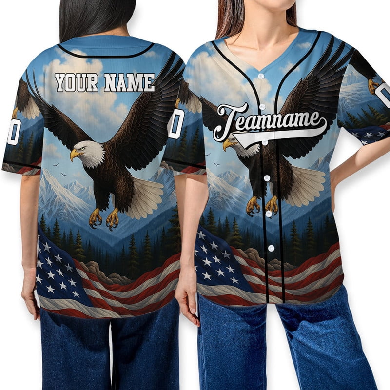 Personalized Patriotic Bald Eagle Baseball Jersey – Custom Team Name ...