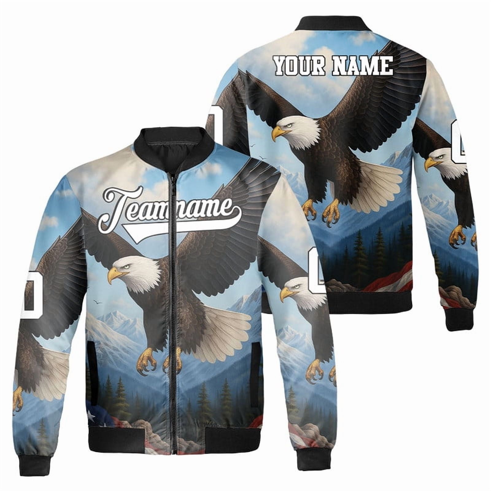 Personalized Patriotic Bald Eagle Bomber Jacket – Custom Team Name ...