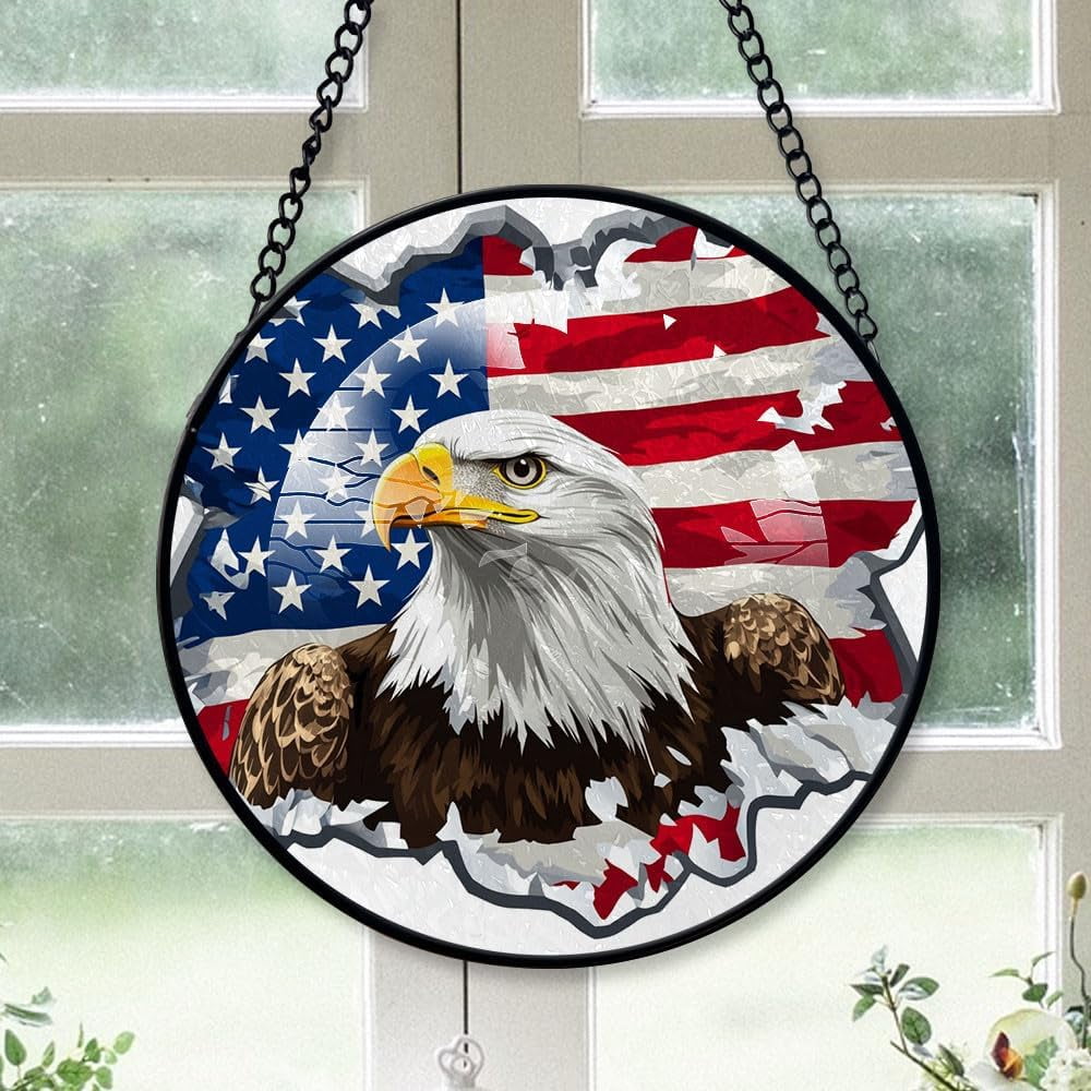 Personalized Patriotic Eagle Suncatcher Stained Glass, Patriotic Eagle ...
