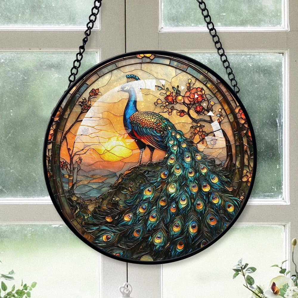 Personalized Peacock Suncatcher Stained Glass, Peacock Stained Glass ...