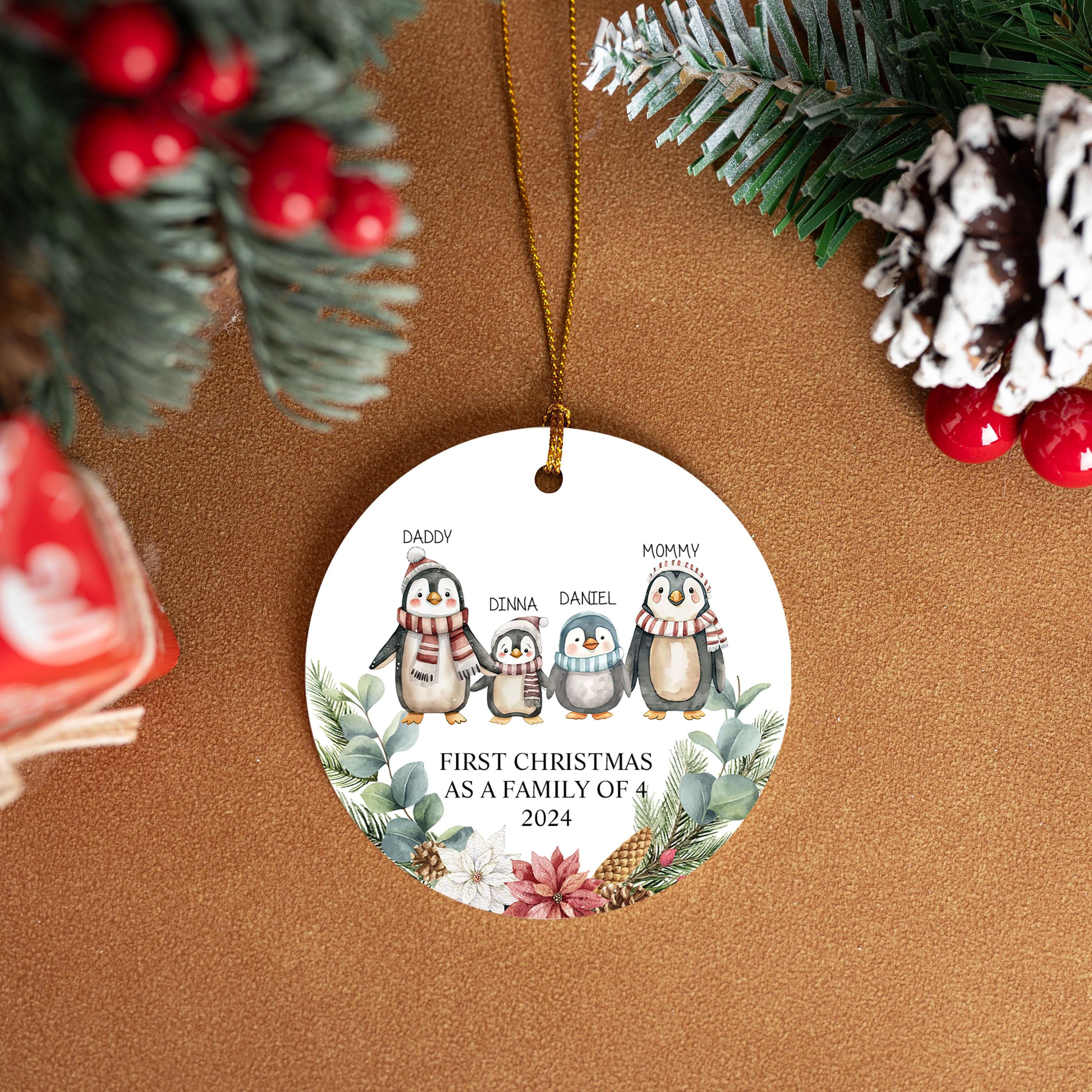 Personalized Penguin Family Ornament, Family of Four Christmas Bauble ...
