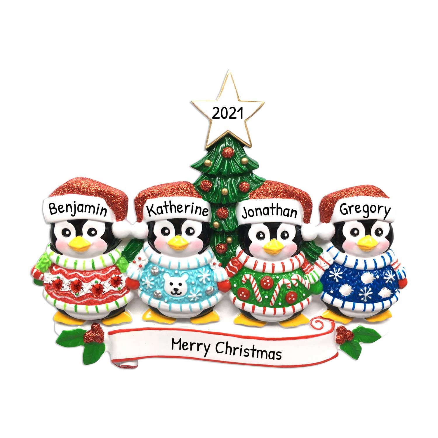 Personalized Penguin Family of 4 Christmas Ornaments 2024 - Customized ...