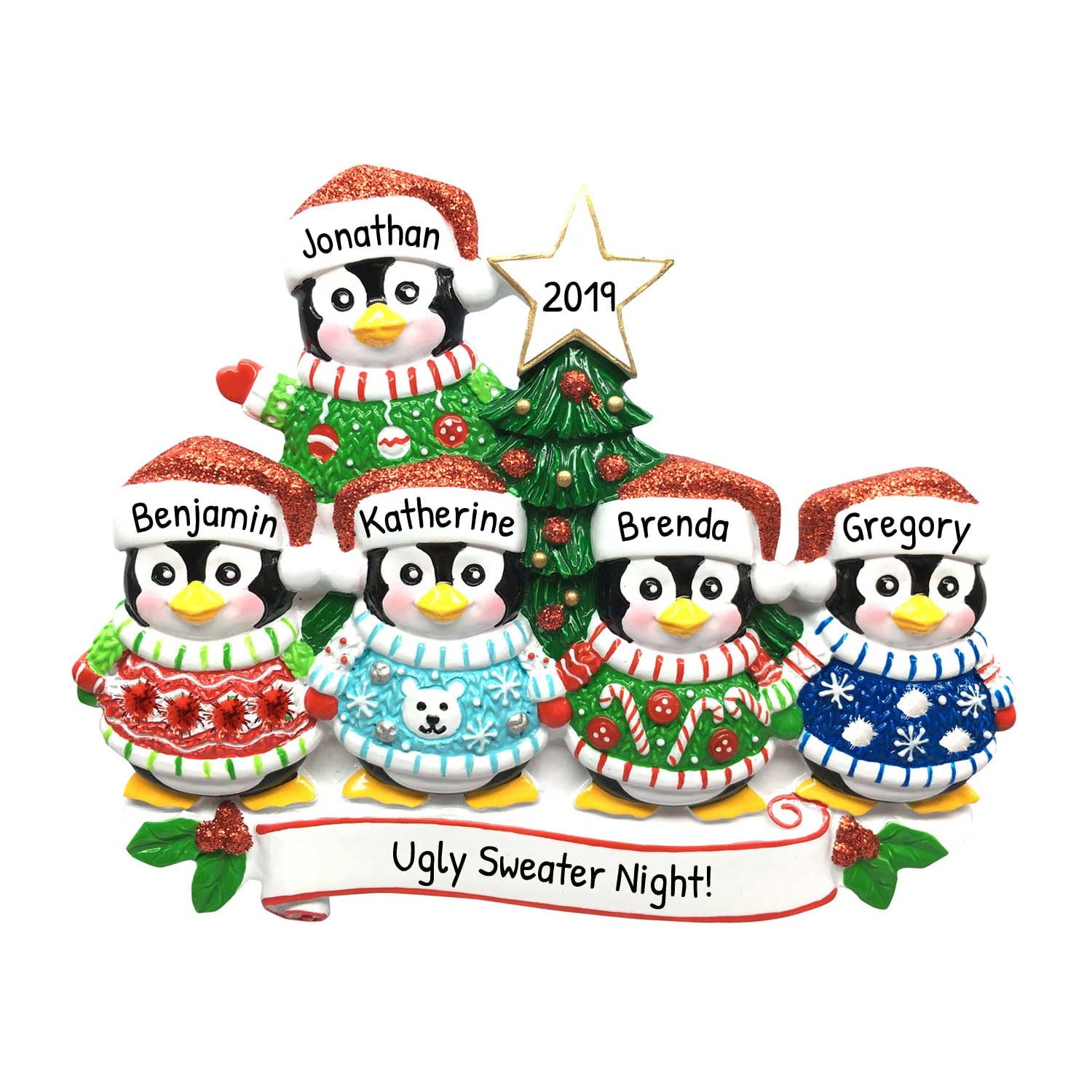 Personalized Penguin Family of 5 Christmas Ornaments 2024 - Customized ...