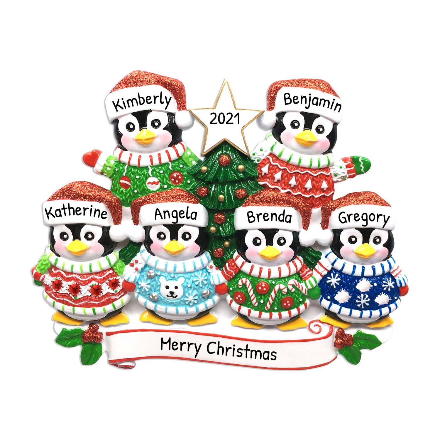 Personalized Penguin Family of 6 Christmas Ornaments 2024 - Customized ...