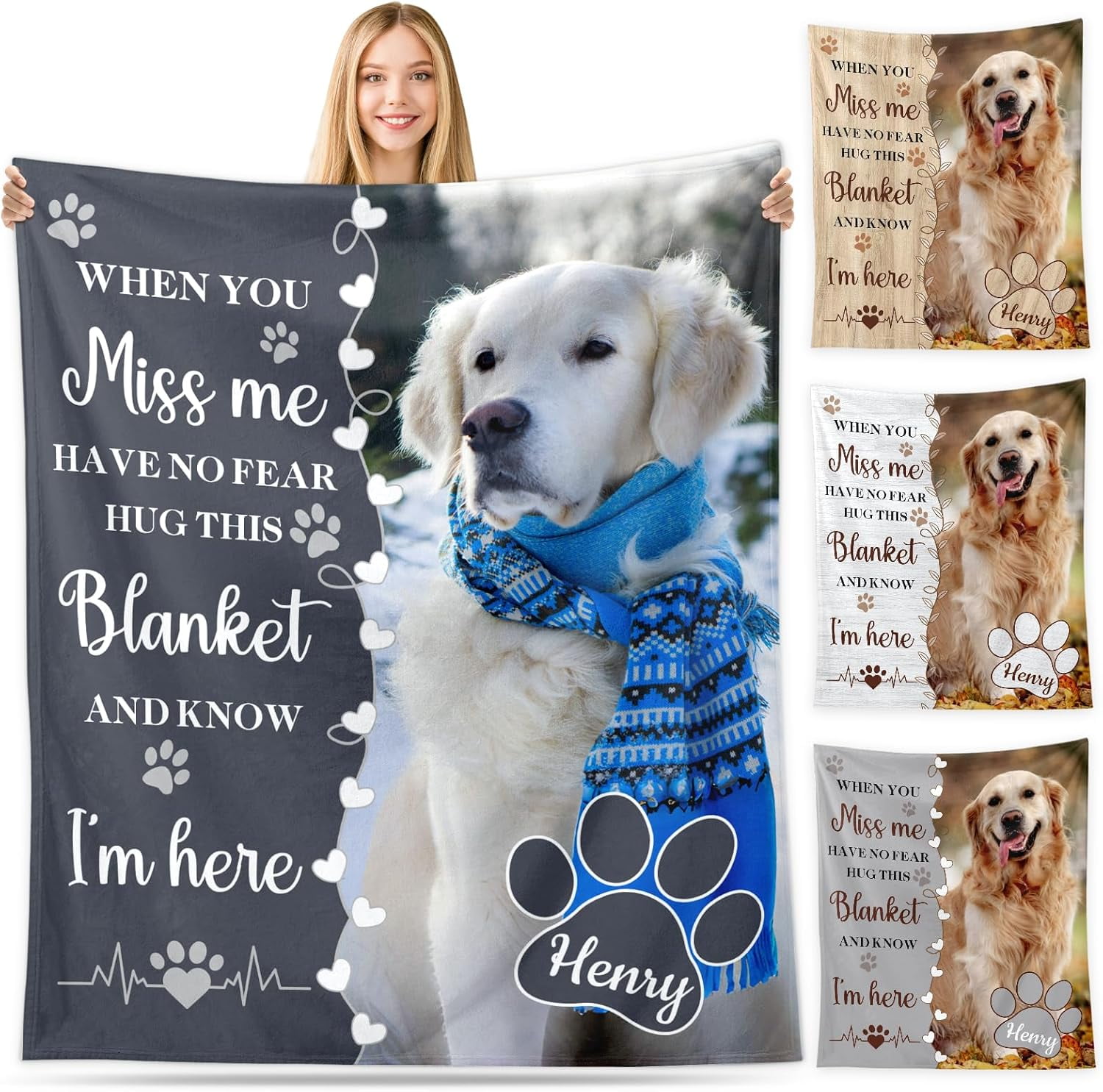 Personalized Pet Memory Blanket with Photo and Name, Custom Dog Blanket ...