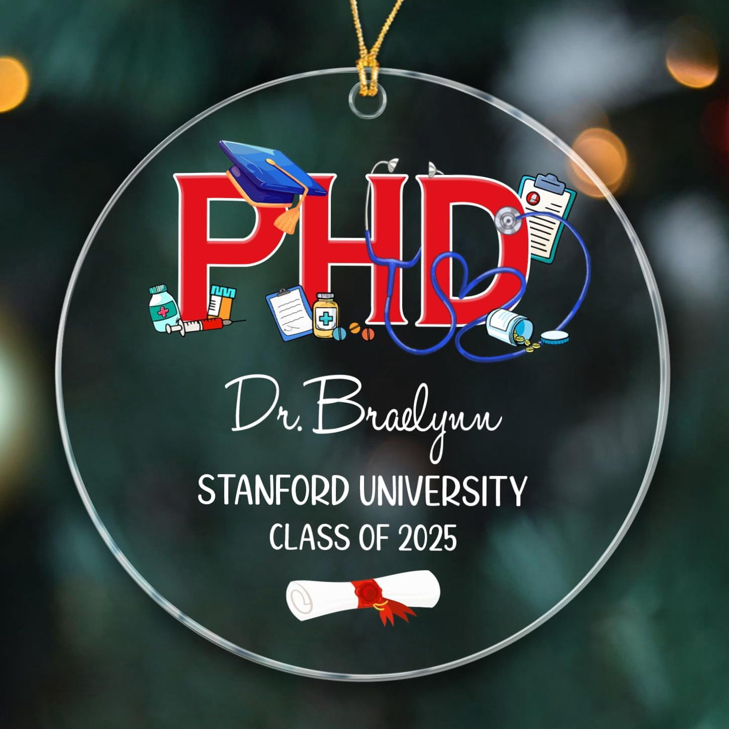 Personalized PhD Christmas Ornaments Gift for PhD Doctorate, Doctorate ...