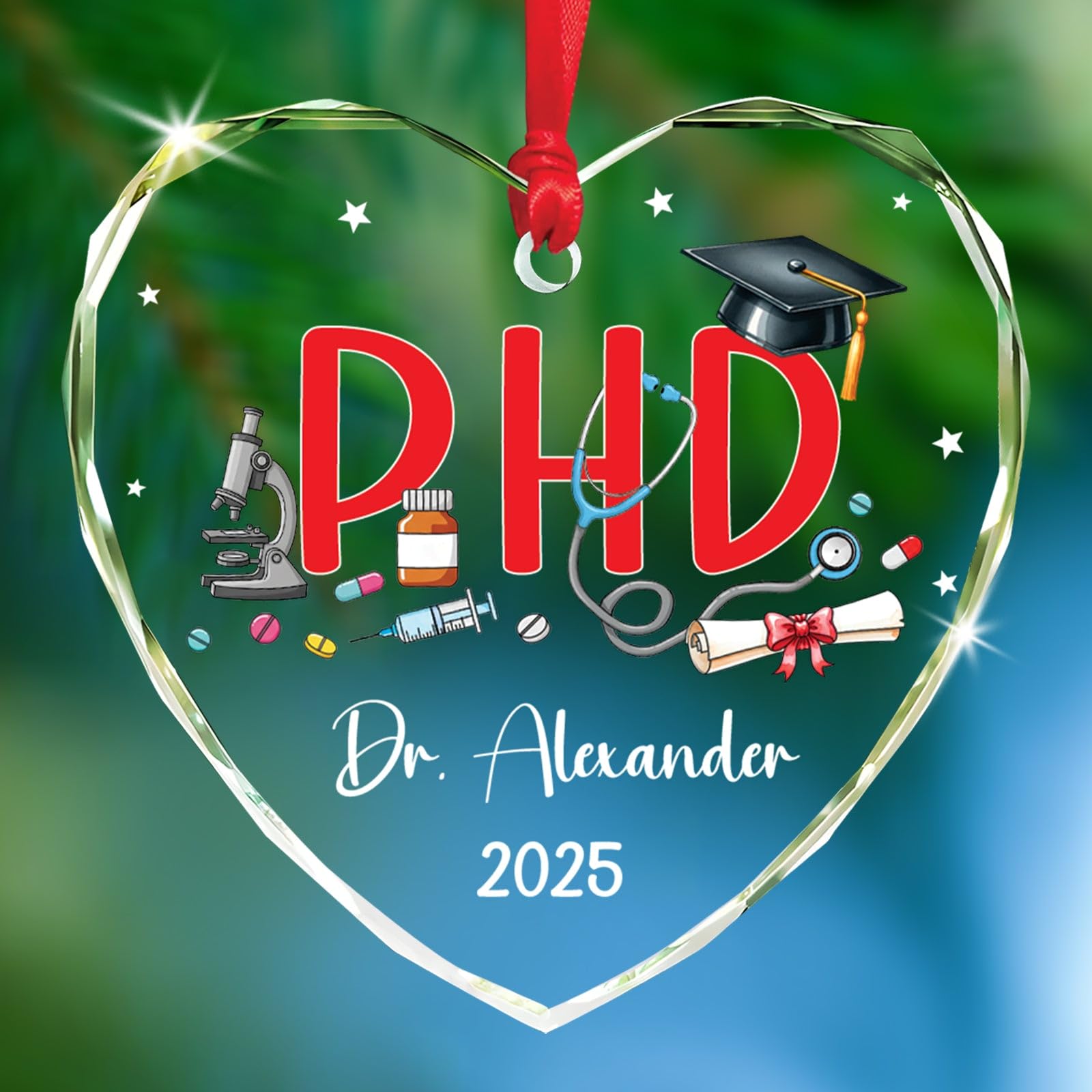 Personalized PhD Graduate Glass Ornament Christmas 2025, PhD Doctorate ...