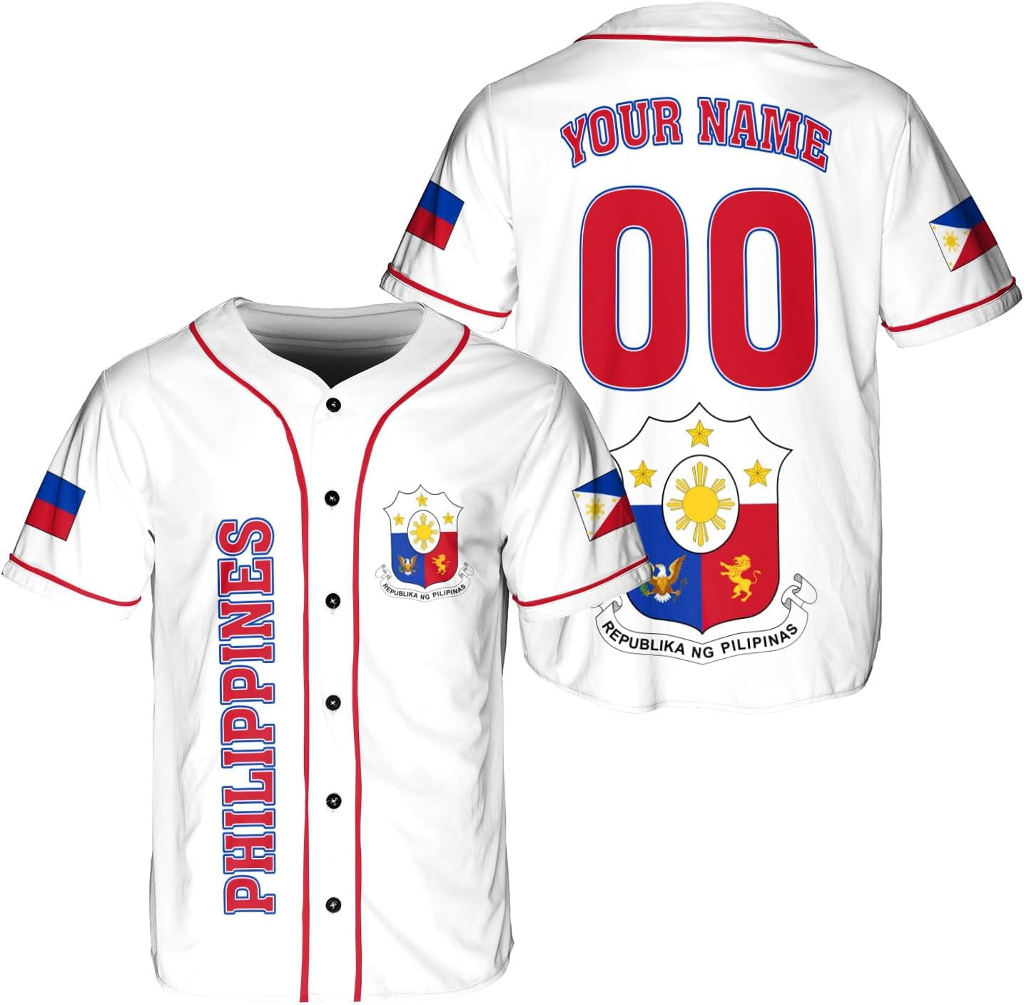Personalized Philippines Baseball Jersey, Filipino Flag Baseball Jersey ...