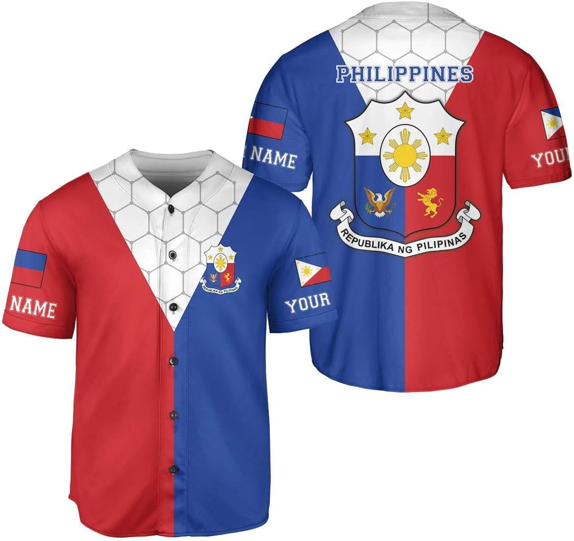 Personalized Philippines Baseball Jersey, Filipino Flag Baseball Jersey ...