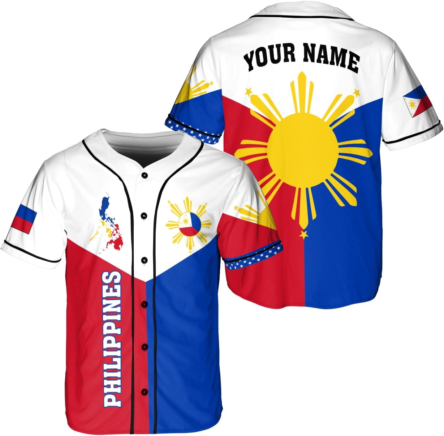 Personalized Philippines Baseball Jersey, Filipino Flag Baseball Jersey ...