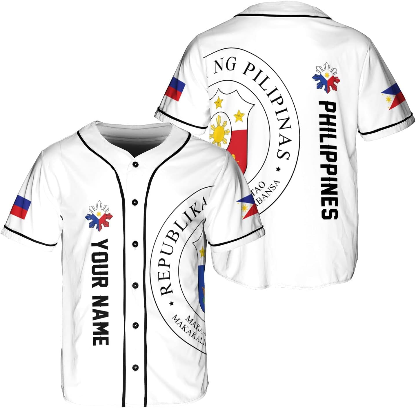 Personalized Philippines Baseball Jersey, Filipino Flag Baseball Jersey ...