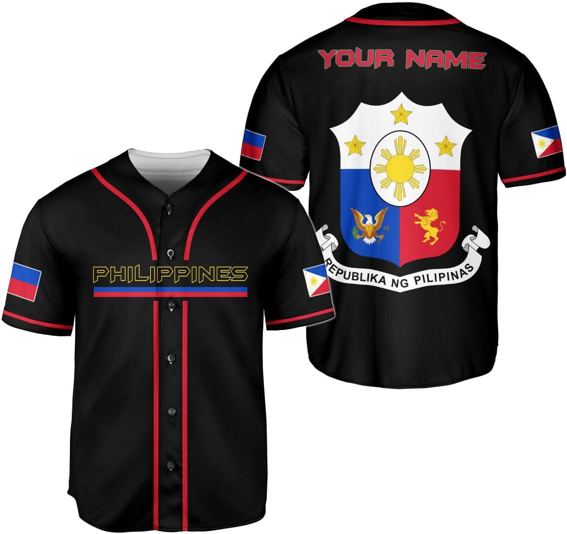 Personalized Philippines Baseball Jersey, Filipino Flag Baseball Jersey ...