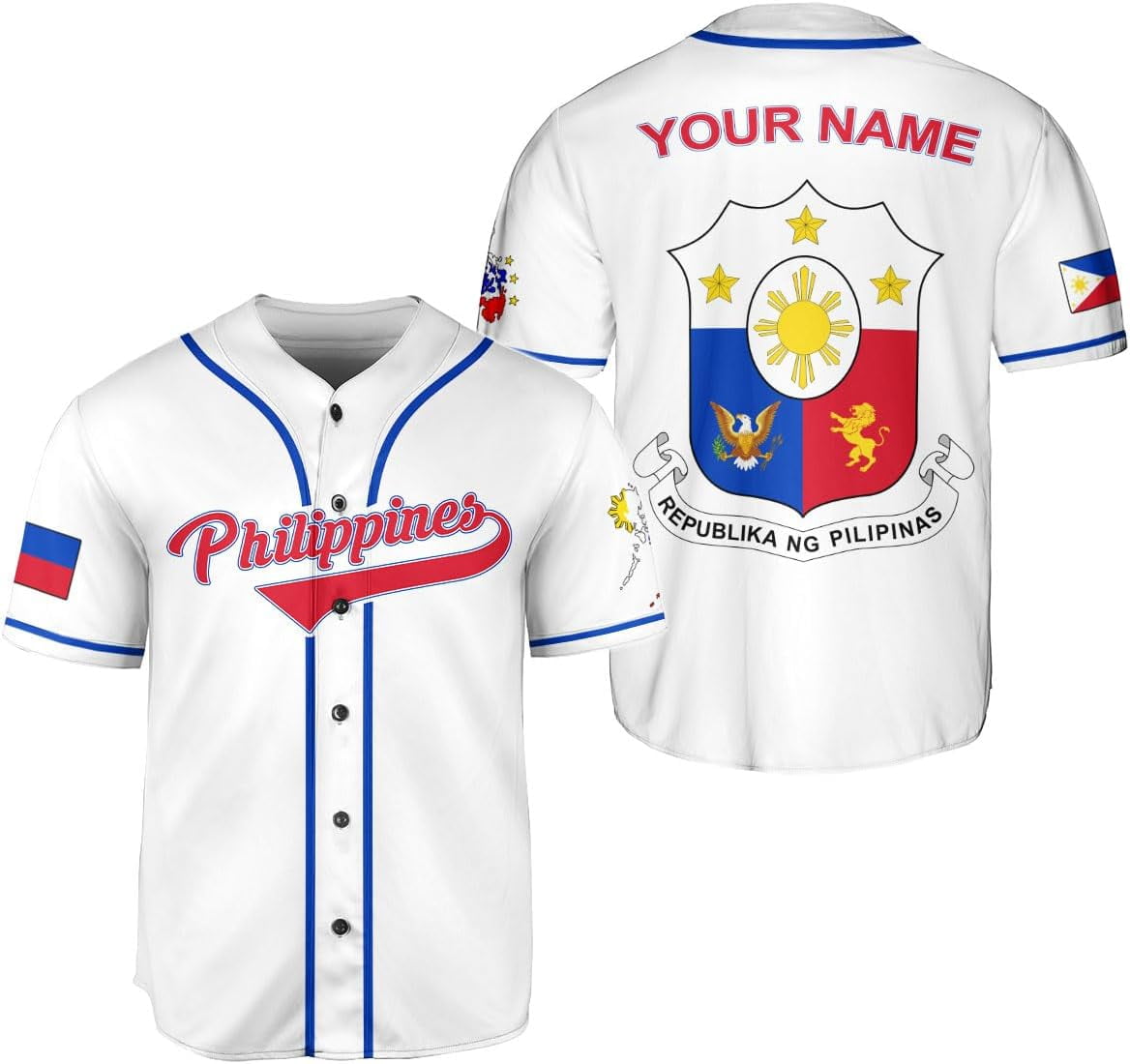 Personalized Philippines Baseball Jersey, Filipino Flag Baseball Jersey ...