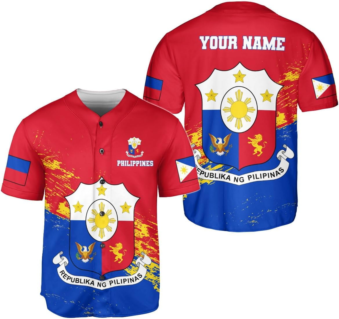 Personalized Philippines Baseball Jersey, Filipino Flag Baseball Jersey ...