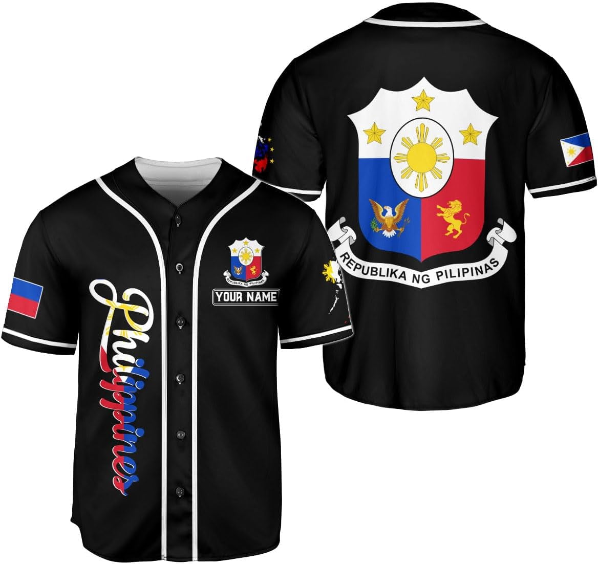 Personalized Philippines Baseball Jersey, Filipino Flag Baseball Jersey ...