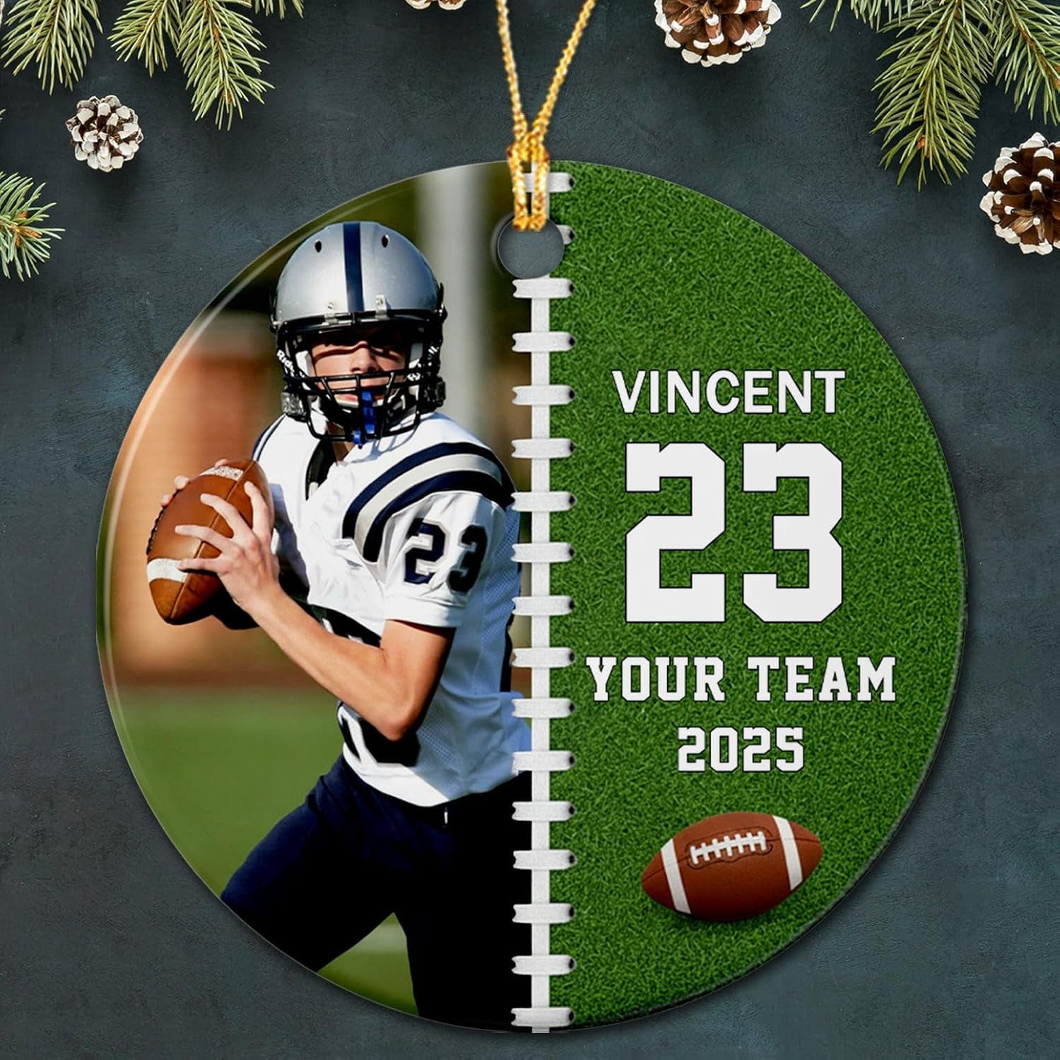 Personalized Photo Football Ceramic Ornament Christmas 2025, Custom ...