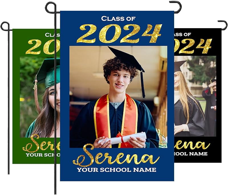 Personalized Photo Graduation Garden Flag with Glitter Text Double ...