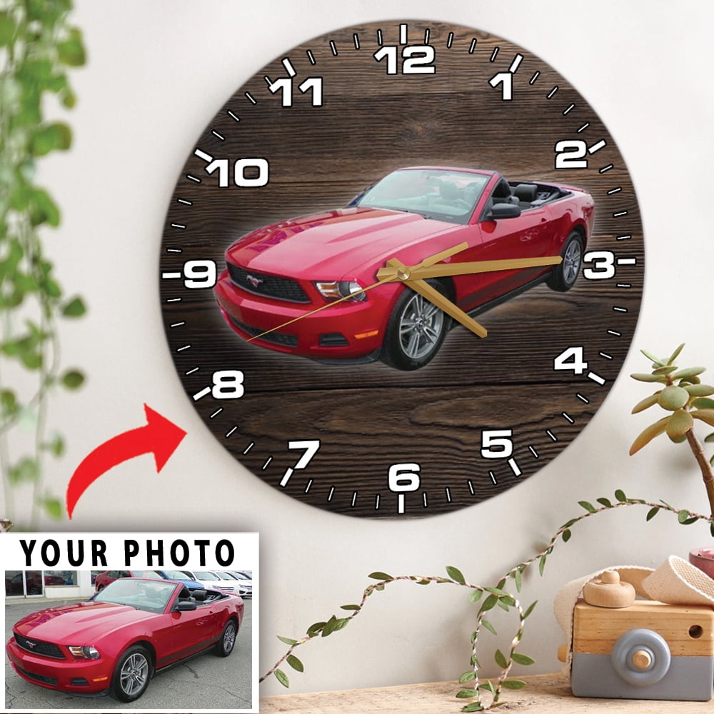 Personalized Photo Muscle Car Mustang Wooden Wall Clock, custom photo ...