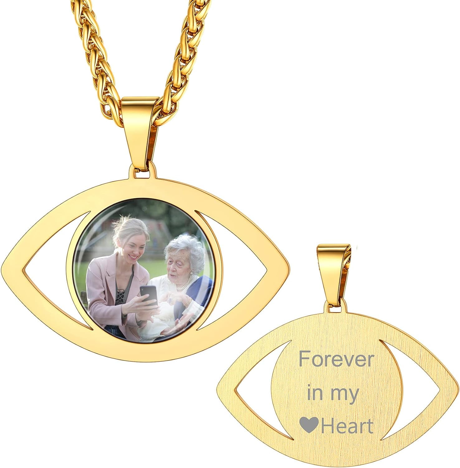 Personalized Photo Necklace Men Women, Stainless Steel/18K Gold Plated ...