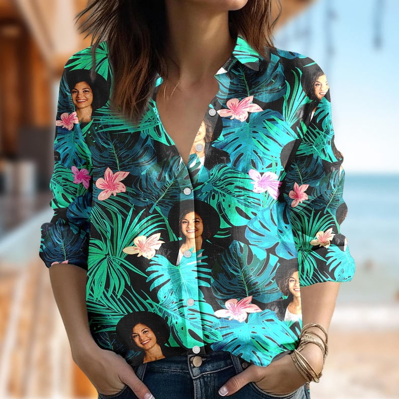 Personalized Photo Shirt, Custom Picture Face Women Casual Shirt ...