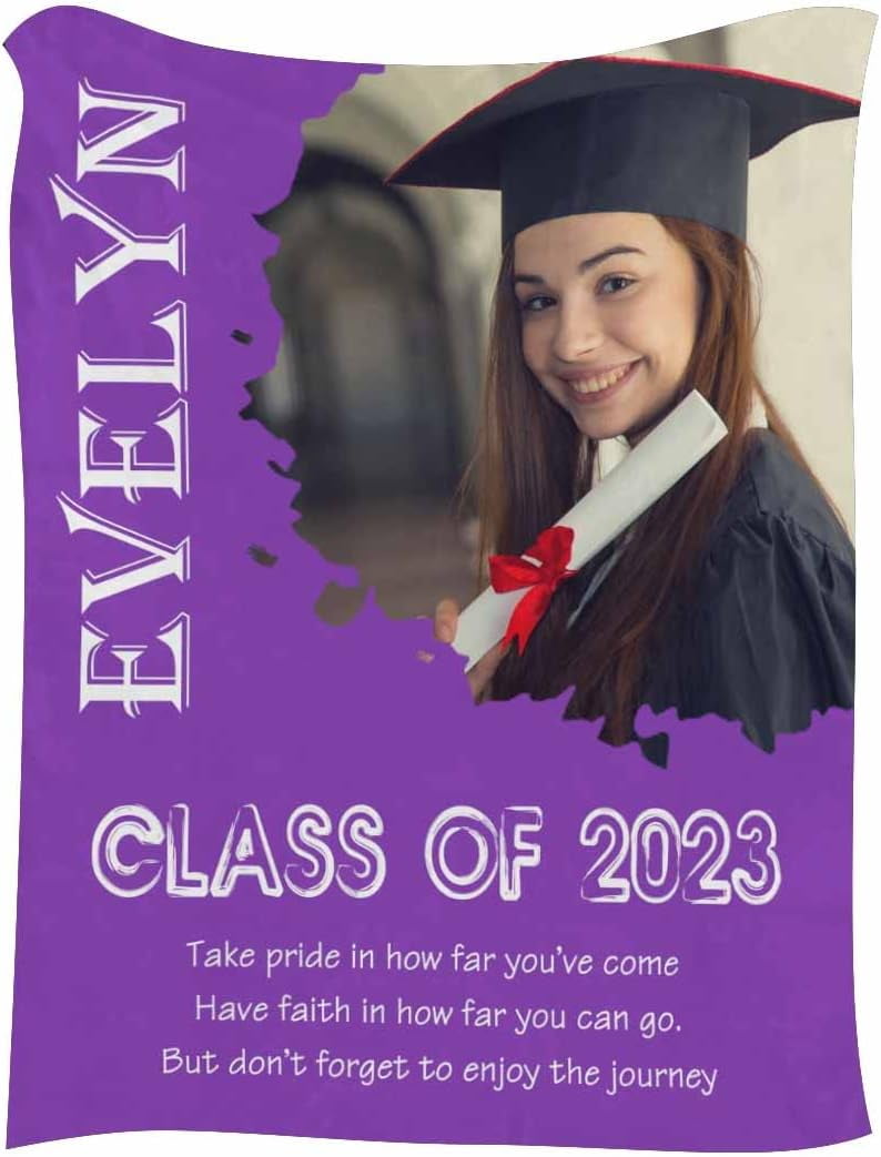 Personalized Photo Text Blanket Customized Graduation、Blue Blanket for ...