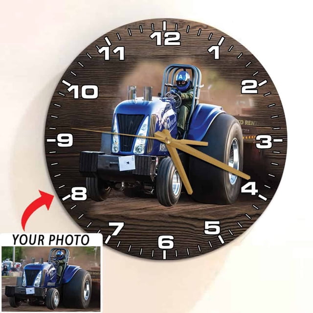 Personalized Photo Tractor Pulling Wall Clock, 12” Wooden, Tractor ...