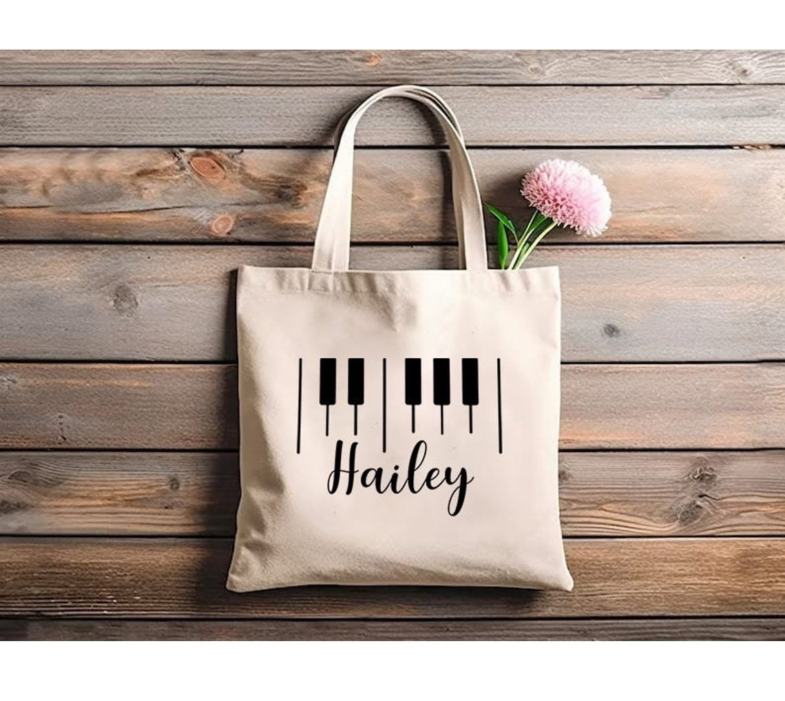 Personalized Piano Name Cotton Canvas Tote Bag, Music Teacher and ...