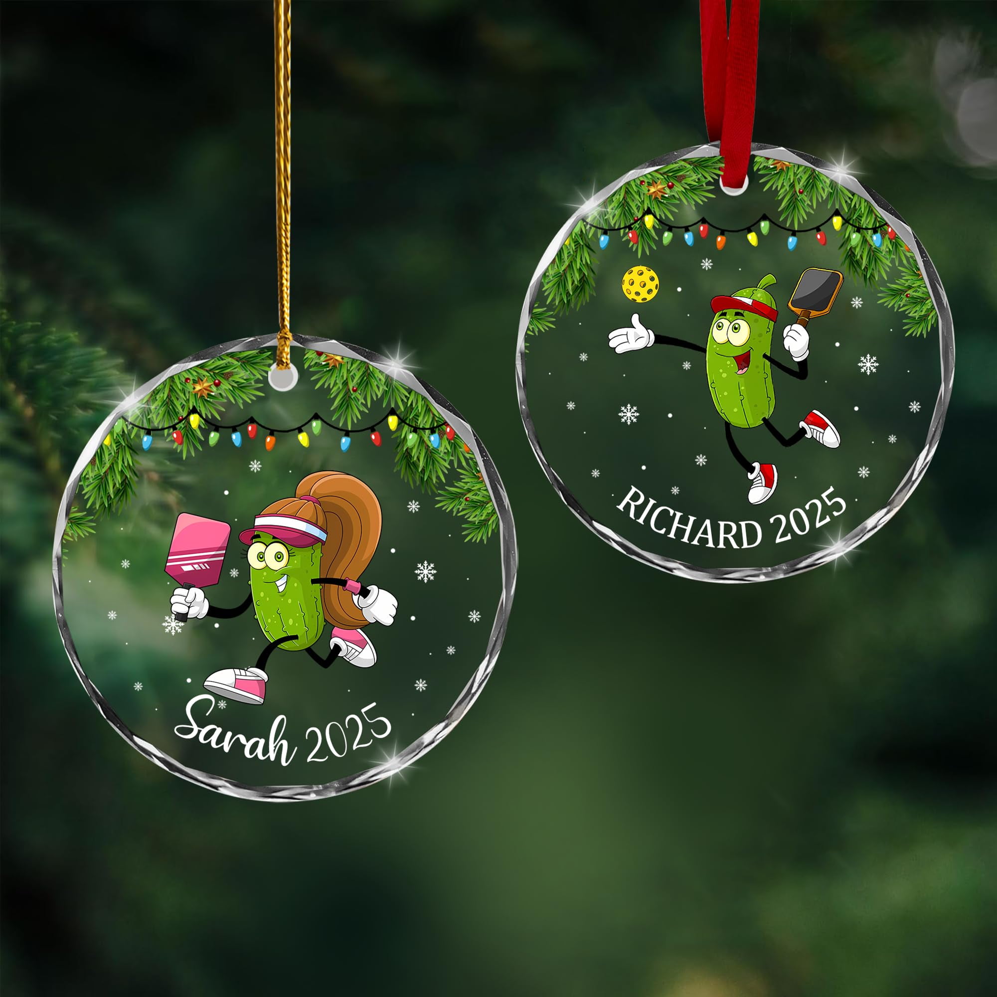 Personalized Pickleball Christmas Glass Ornament – Funny Pickle ...