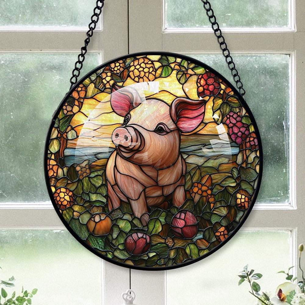 Personalized Pig Suncatcher Stained Glass, Pig Stained Glass Window ...