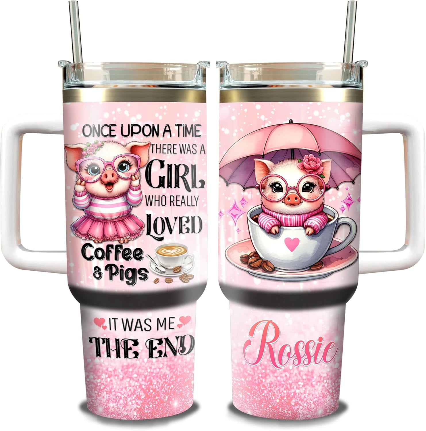 Personalized Pig Tumbler Cup With Lid There Was A Girl Who Really Loved ...