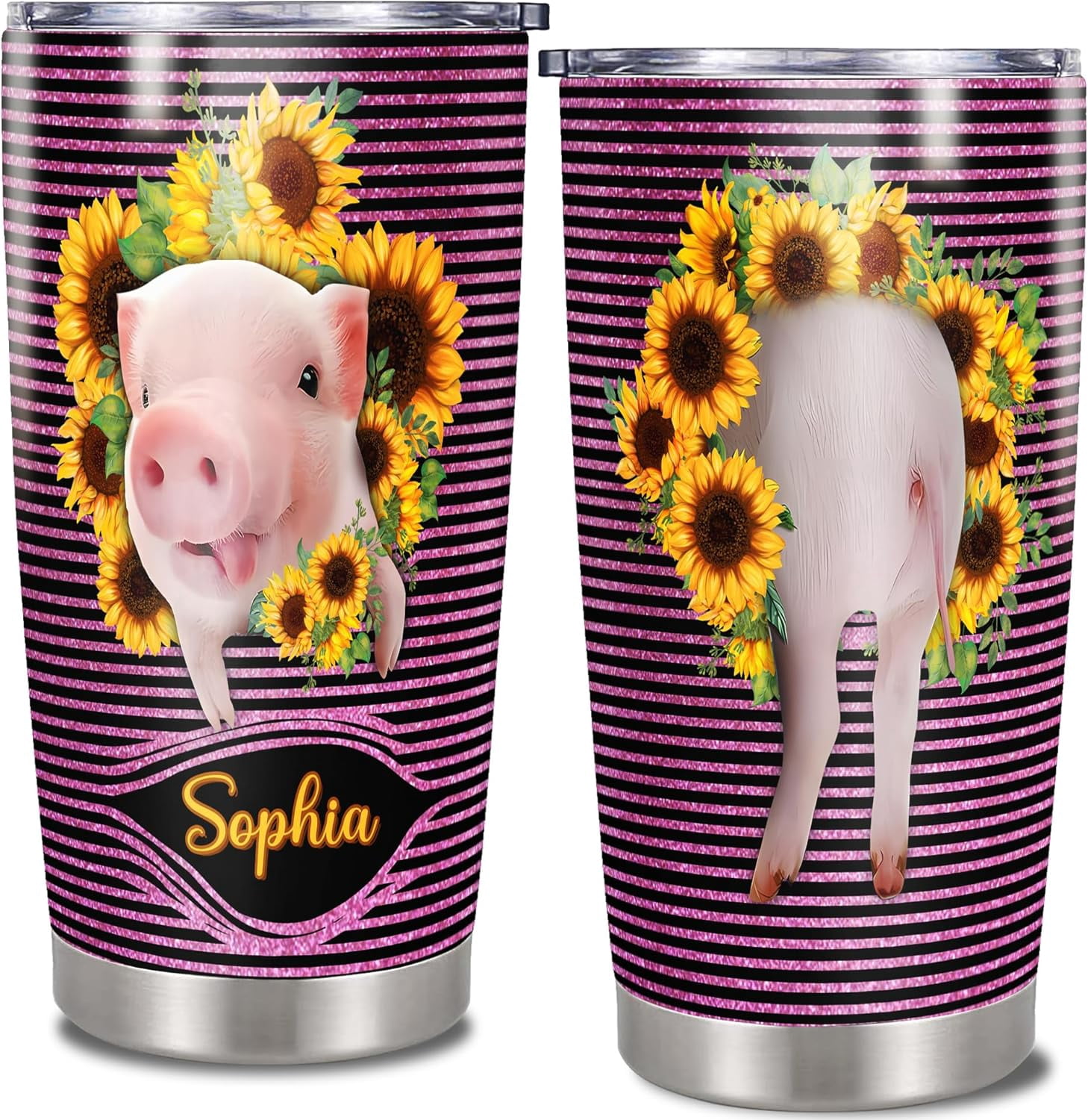 Personalized Pig Tumbler Travel Coffee Insulated Cup 20oz Stainless ...