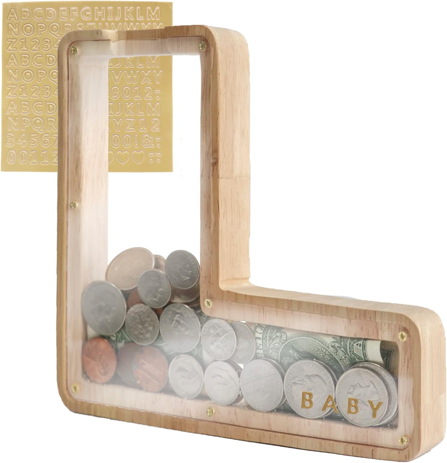 Personalized Piggy Bank, Wooden Alphabet Coin Bank Clear Alphabet ...