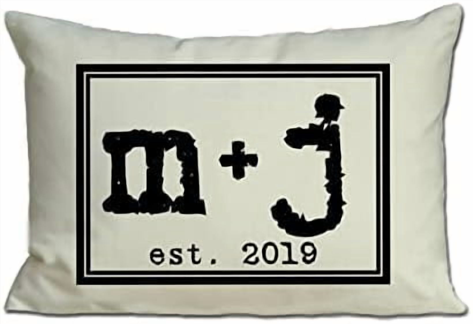 Personalized Pillow with Couples Initials Plus Sign and Establishment ...