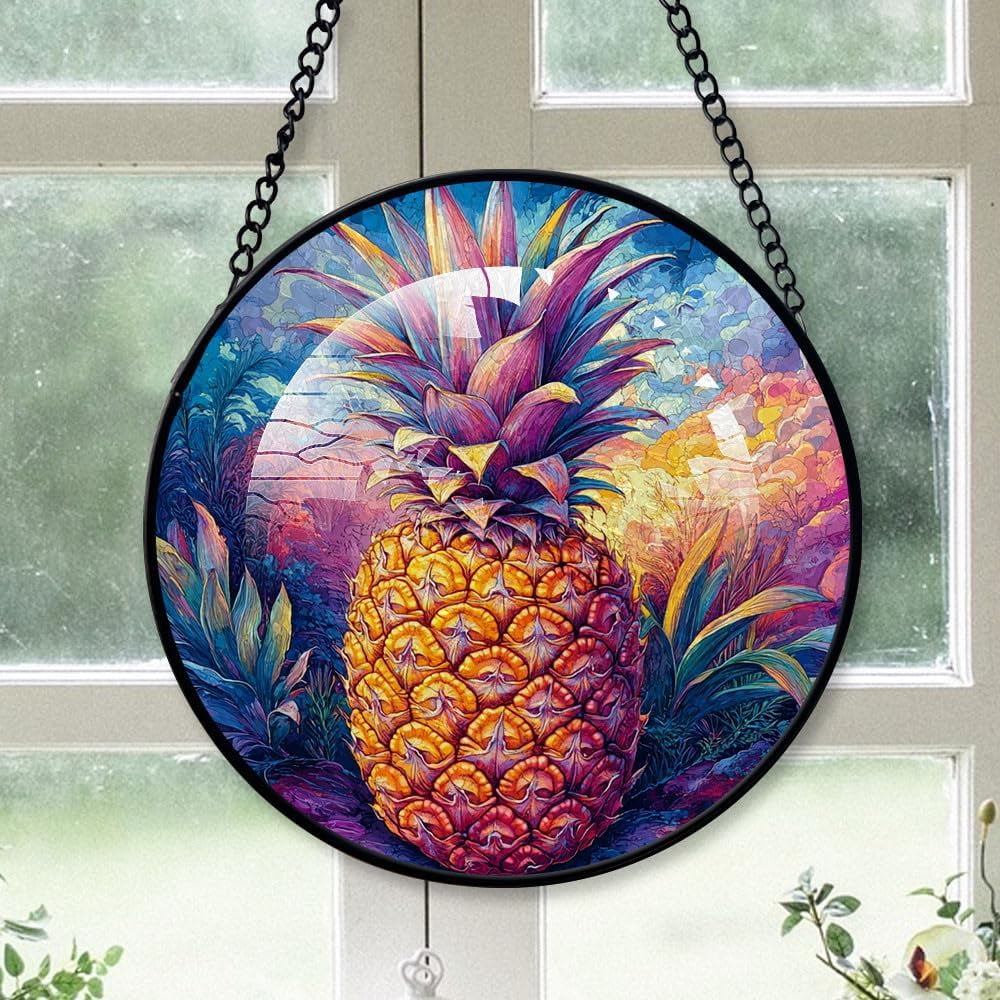 Personalized Pineapple Stained Glass Suncatcher Artistic Window Hanging ...