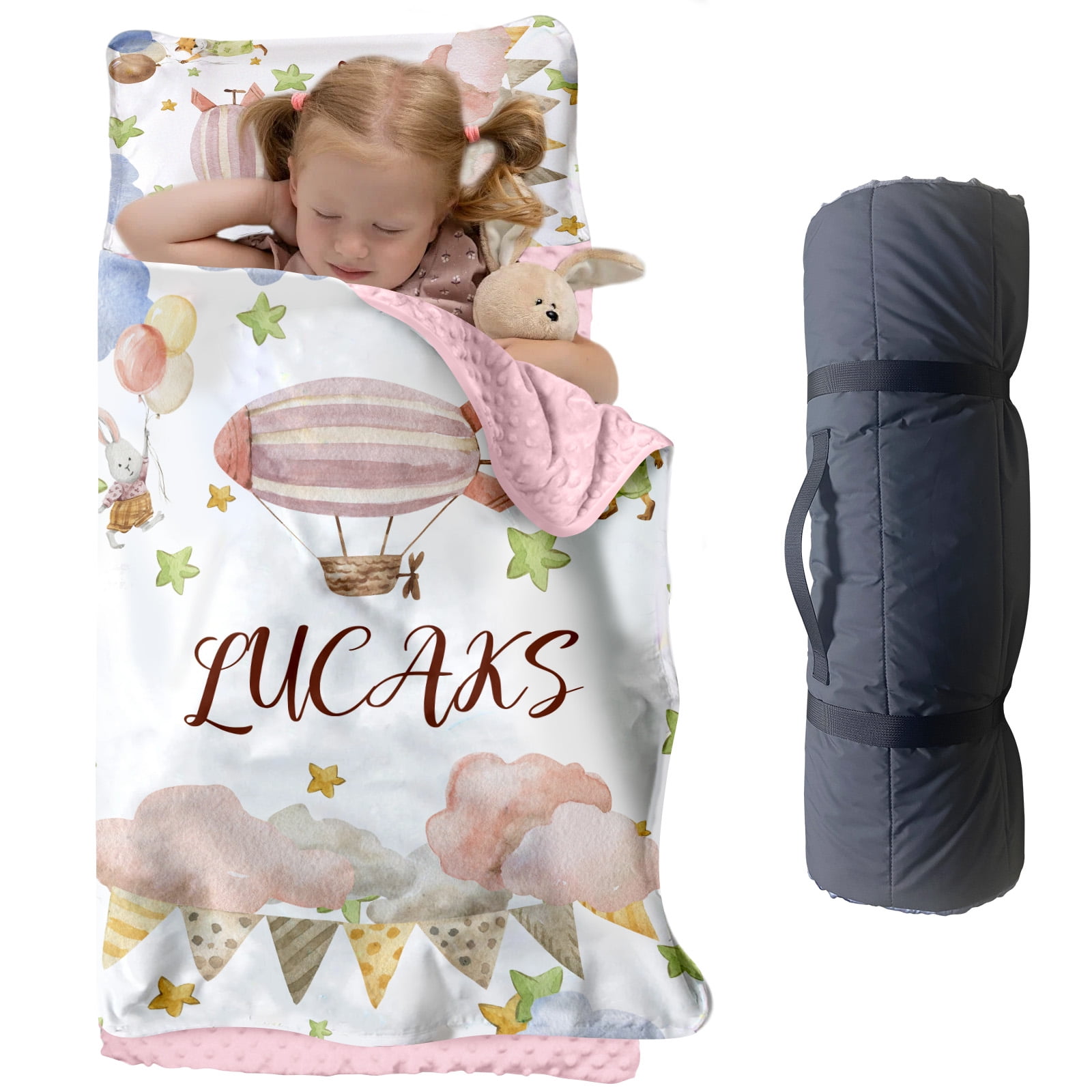 Personalized Pink Airship Bean Velvet Nap Mat for Kids – Soft Toddler ...